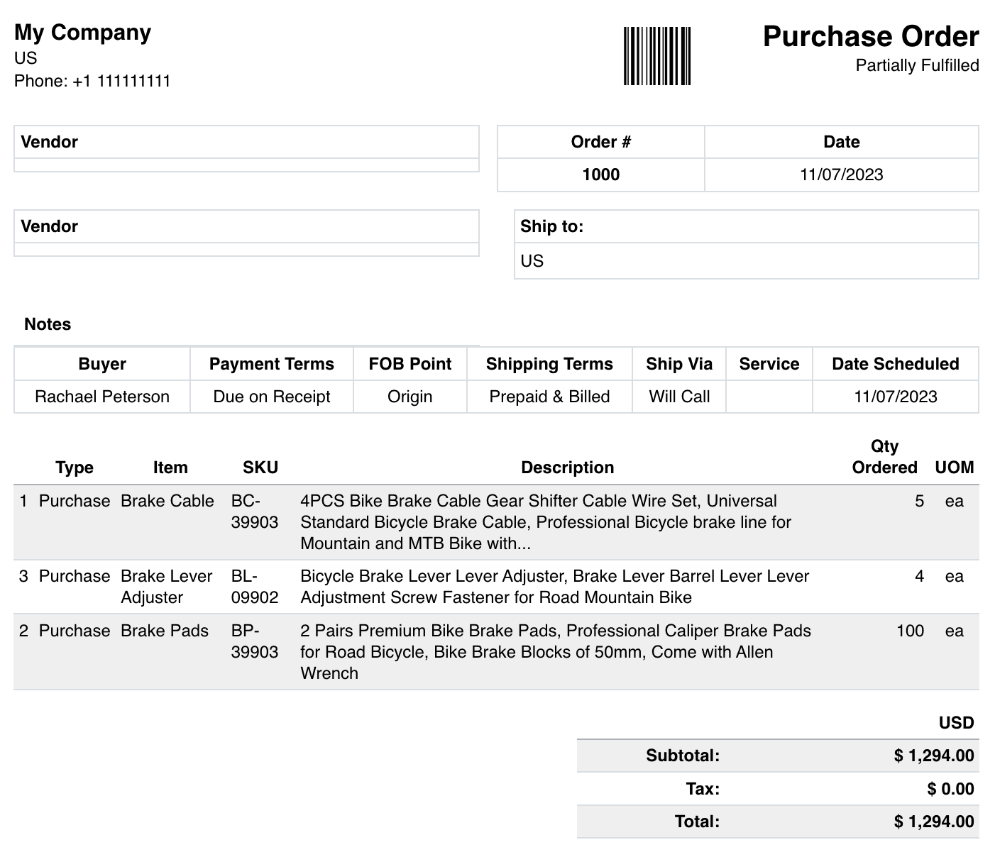 Fishbowl Drive - Purchase Order Report