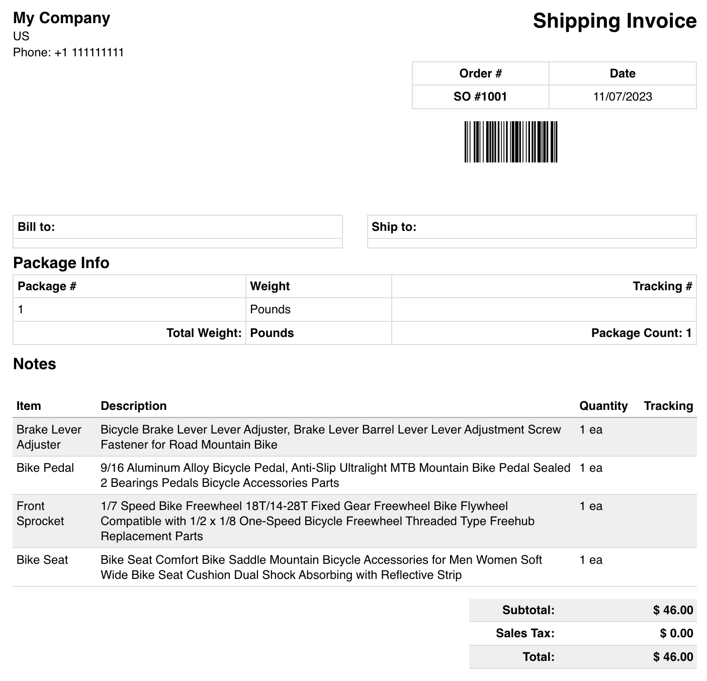 Fishbowl Drive - Shipping Invoice Report